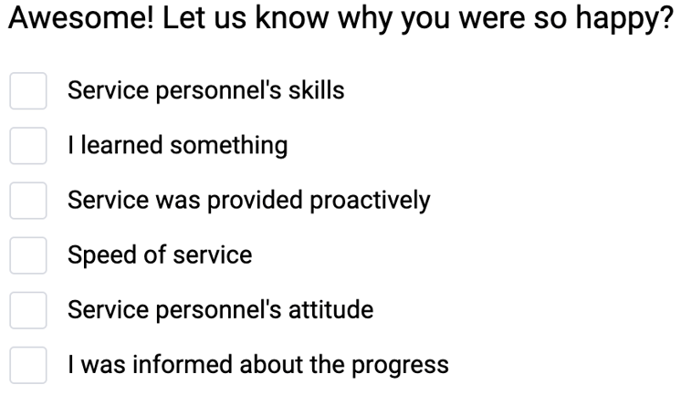 What are the feedback questions (factors) HappySignals asks from users?